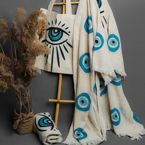 ICONIUM | Other | Iconium Luxury Turkish Evil Eye Printed Muslin Kimono ...